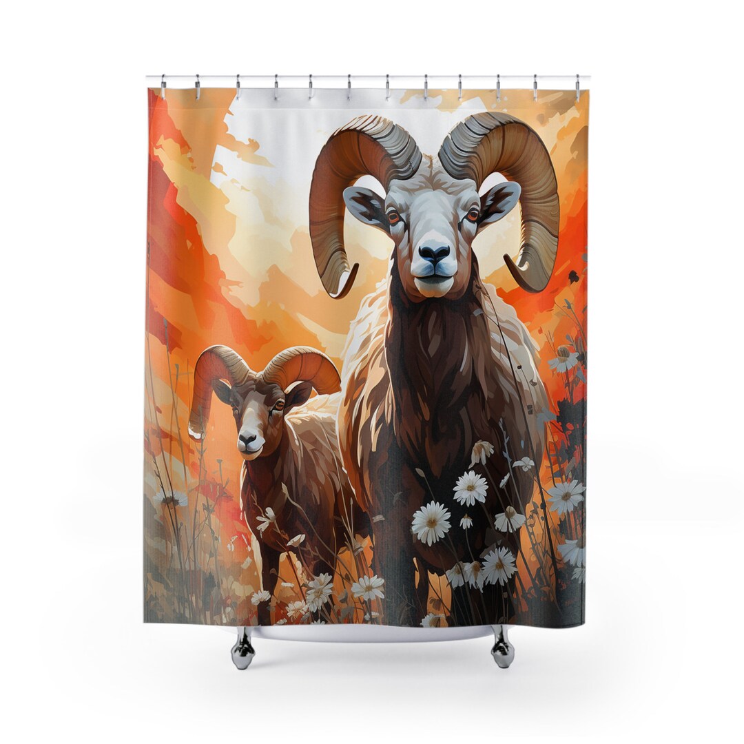 Mountain Rams Sunset Watercolor Print - Majestic Grazing Wildlife Art ...