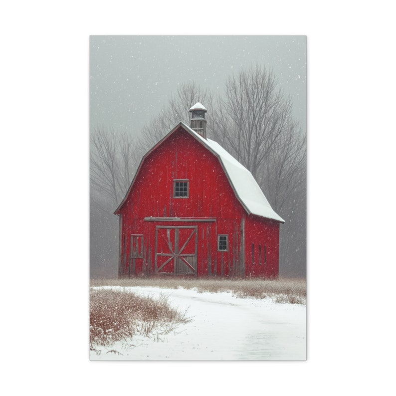 Classic Rustic Red Barn in Winter Covered in Snow Country Grass ...