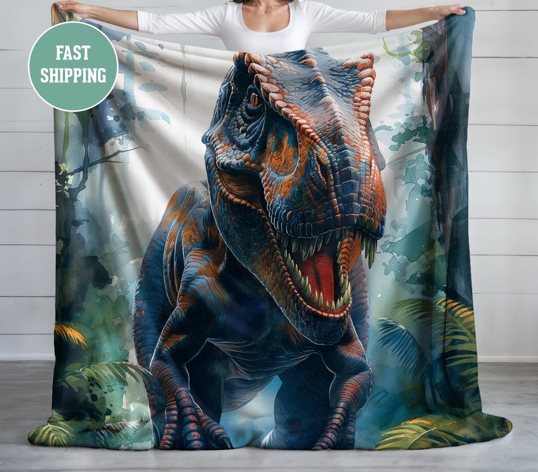 Dinosaur Plush Blanket, Velveteen Cozy Throw, T-rex Walking Through ...