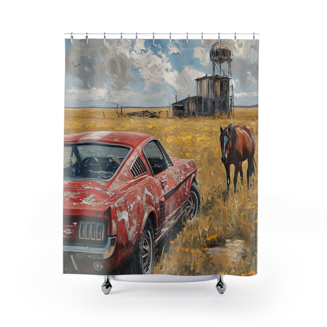 Old Mustang in Ranch Field- Classic Muscle Cars-rustic Farmhouse Ranch ...