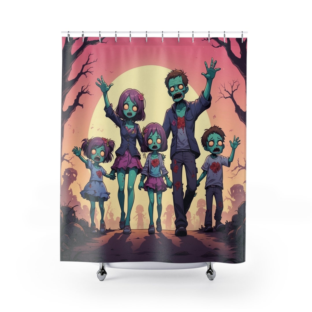 Halloween Kawaii Zombie Family Shower Curtain, Bathroom Holiday Decor ...