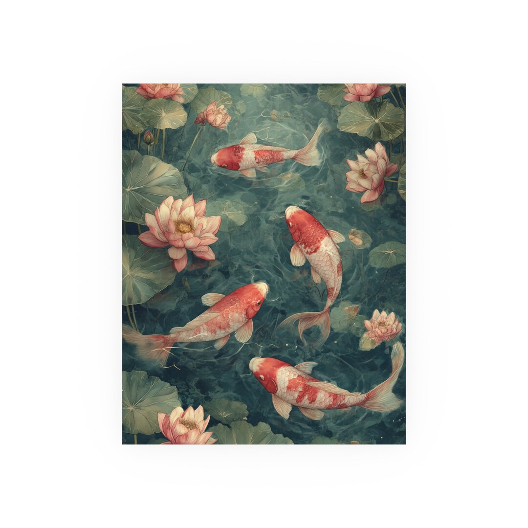 Traditional Japanese Koy Fish Pond Floral Lillies - Vintage Oil ...