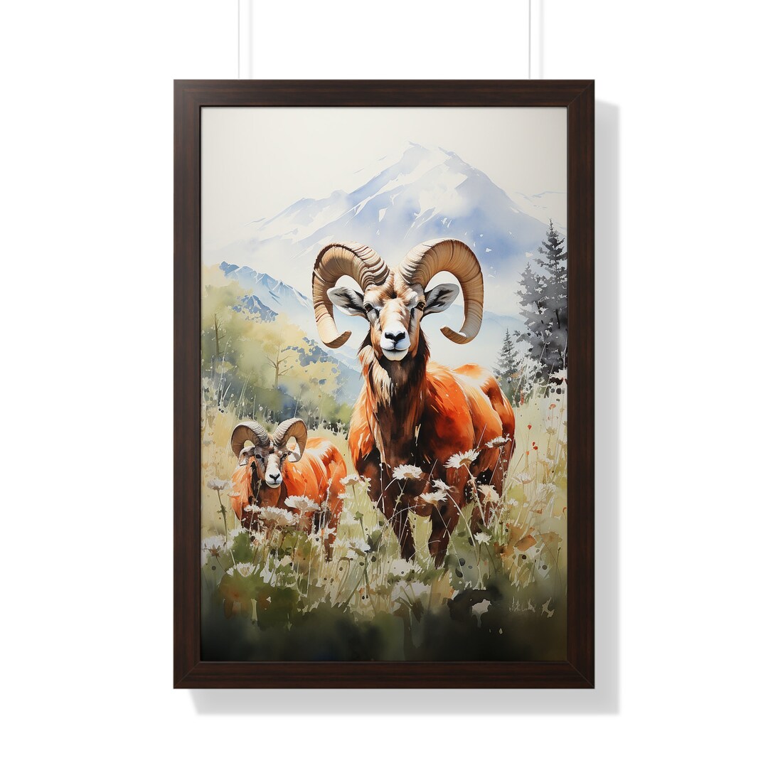 Mountain Rams Grazing at the Foothills- Watercolor Print - Majestic ...