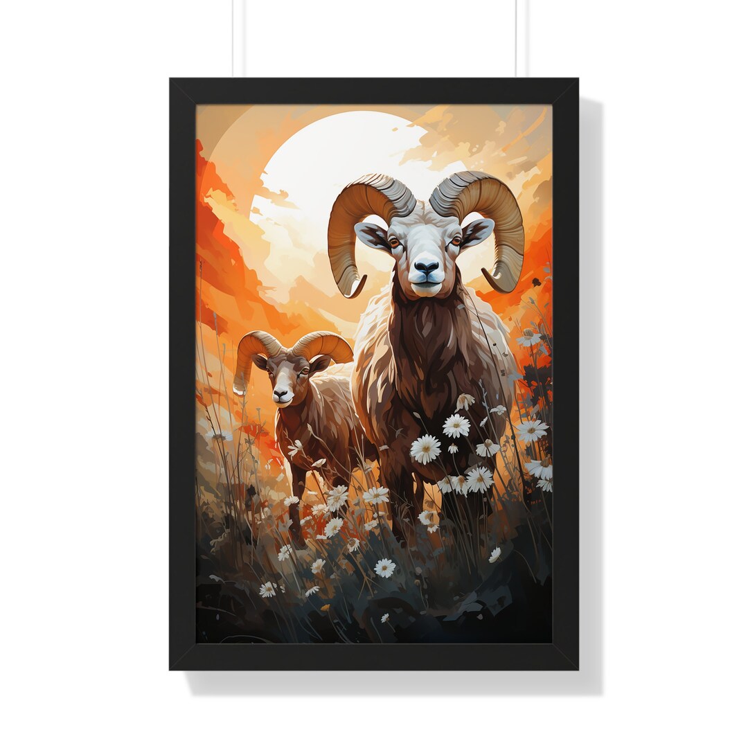 Mountain Rams Sunset Watercolor Print - Majestic Grazing Wildlife Art ...