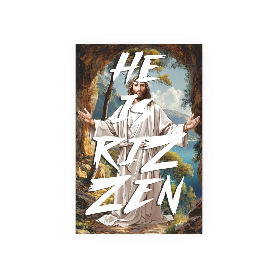 He is Rizzen Meme Humor Gift - Vintage Landscape Heavy Paint Watercolor ...