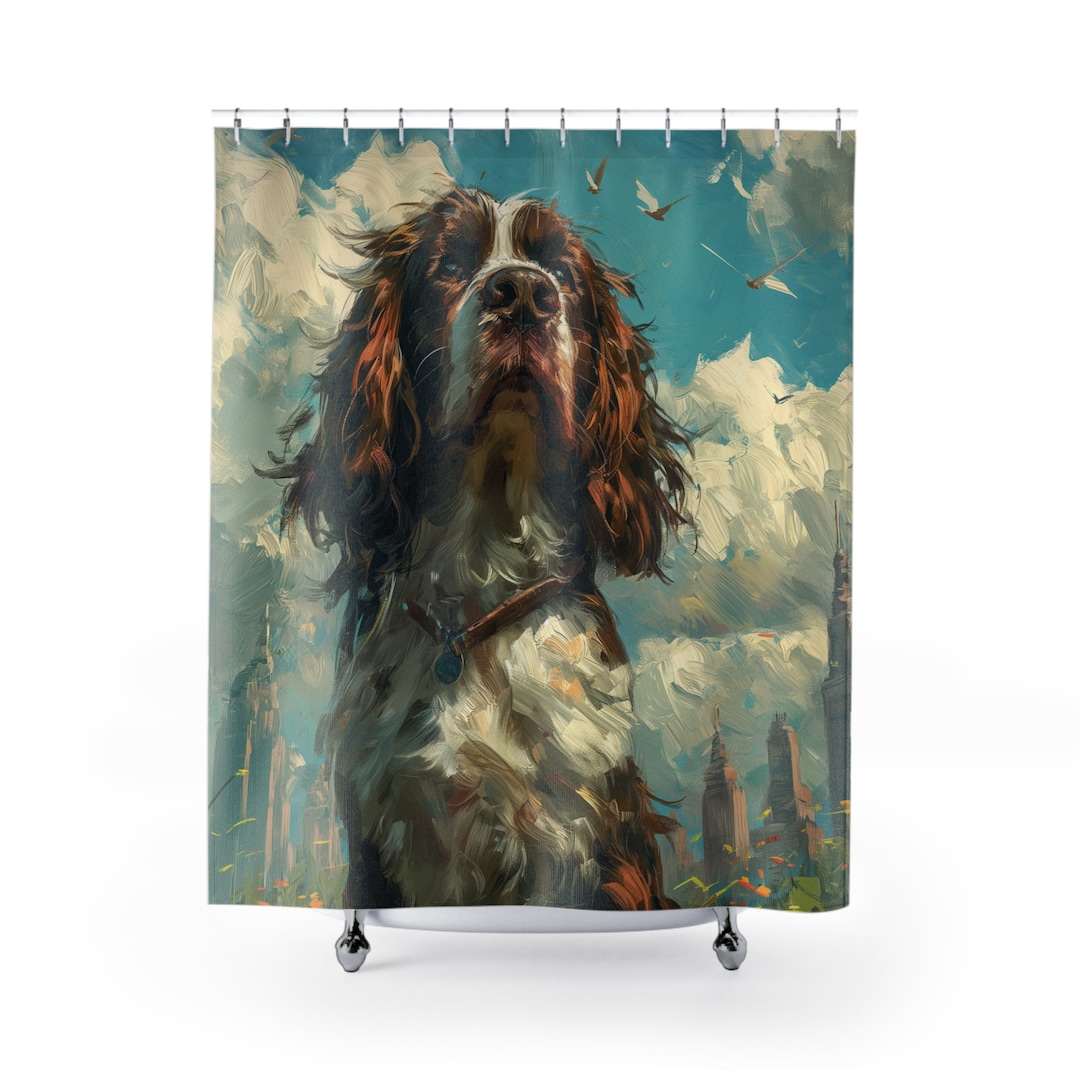 Springer Spaniel Dog in Park With City in Background- Heavy Paint ...