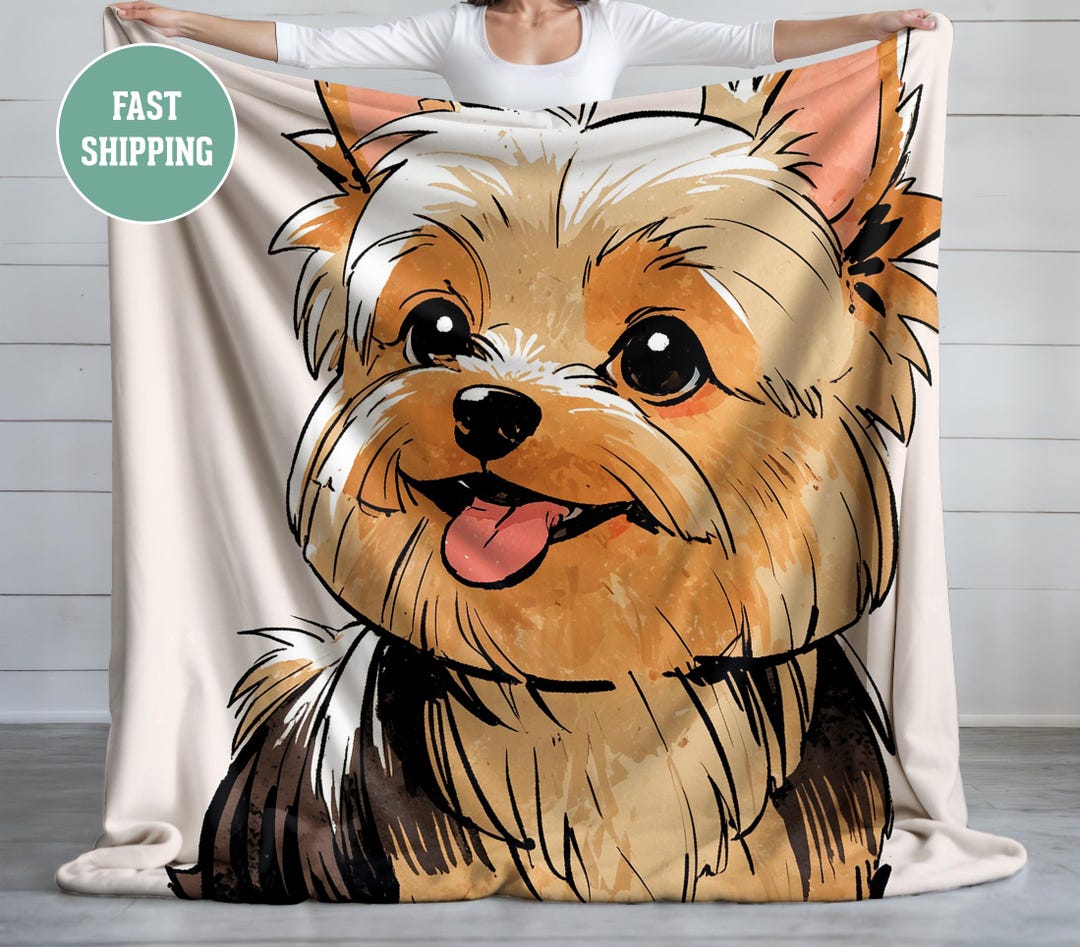 Plush Blanket, Anime Hand Drawn Style Cute Yorkie, Soft Throw for Dog ...