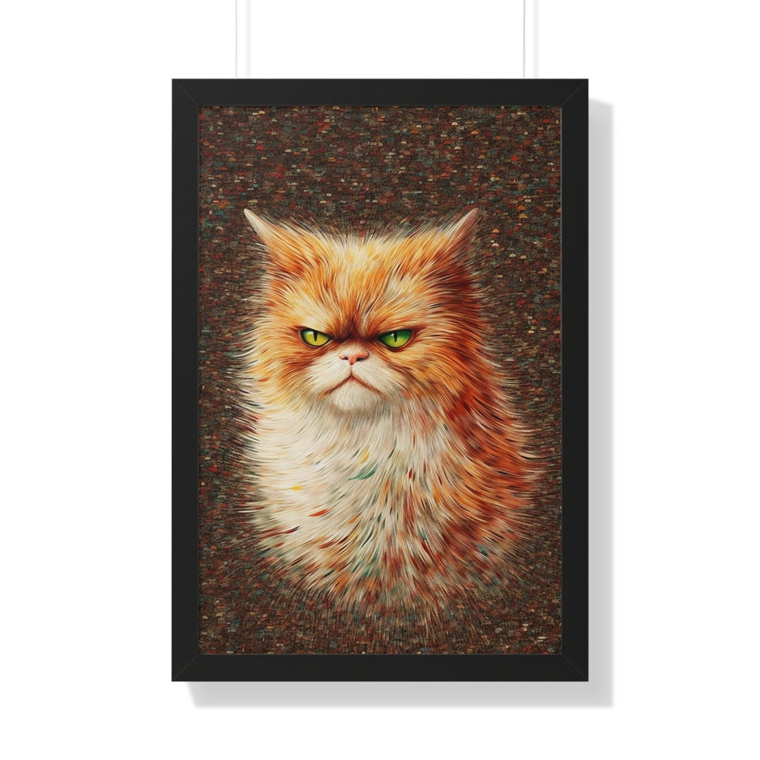 Grumpy Orange Cat Face Abstract Art Print - Quirky Feline Wall Decor ...