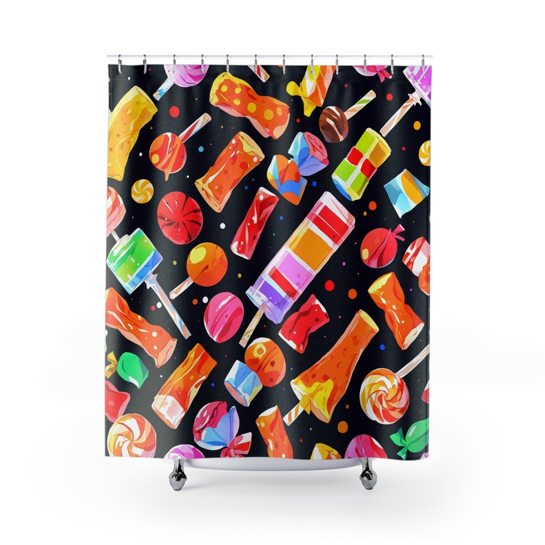 Halloween Candy Shower Curtain, Scary Bathroom Holiday Decor, Spooky ...