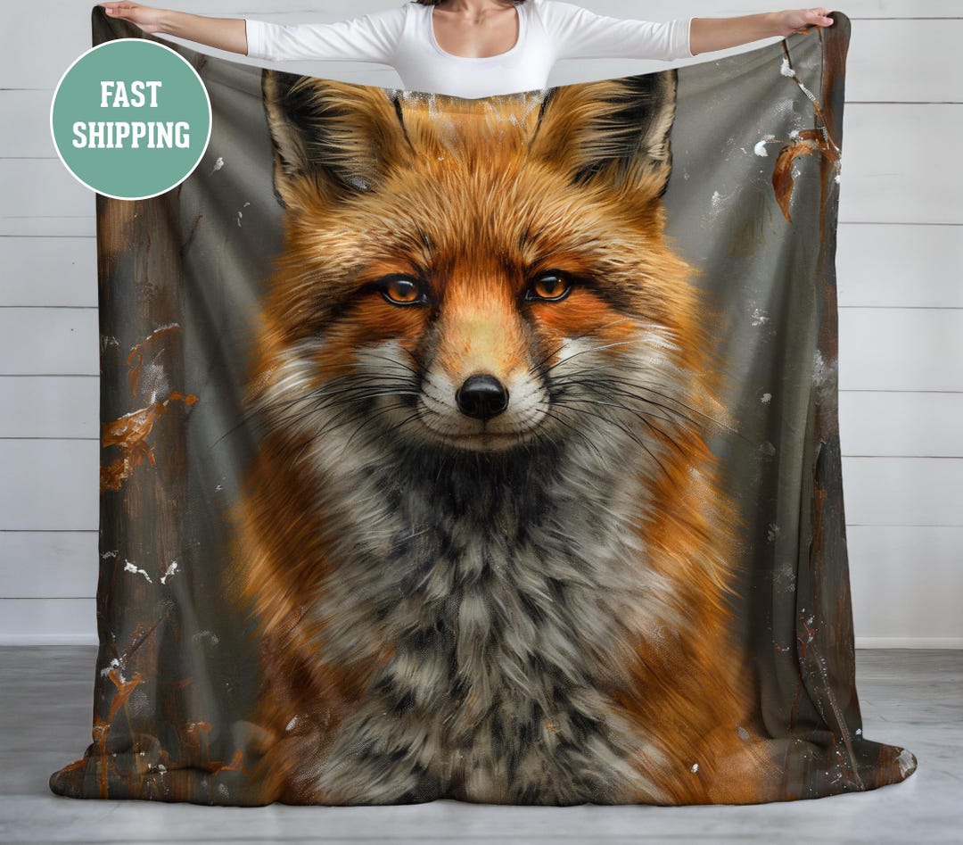 Red Fox in the Forest Blanket, Red Fox Lover Gift, Plush Fleece Blanket ...