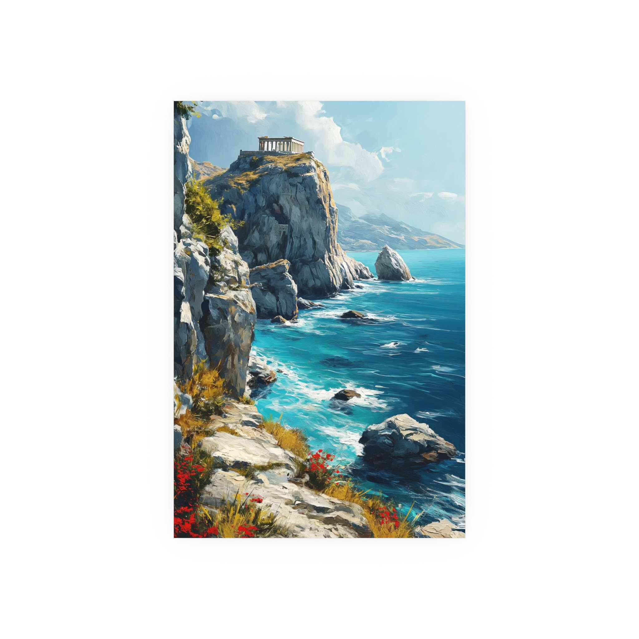 Greek Seaside Shore With View of Acropolis on Cliff Mediterranean Sea ...