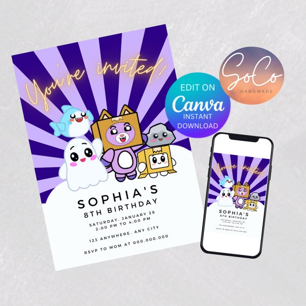 Lankybox Digital Birthday Invitation - Etsy