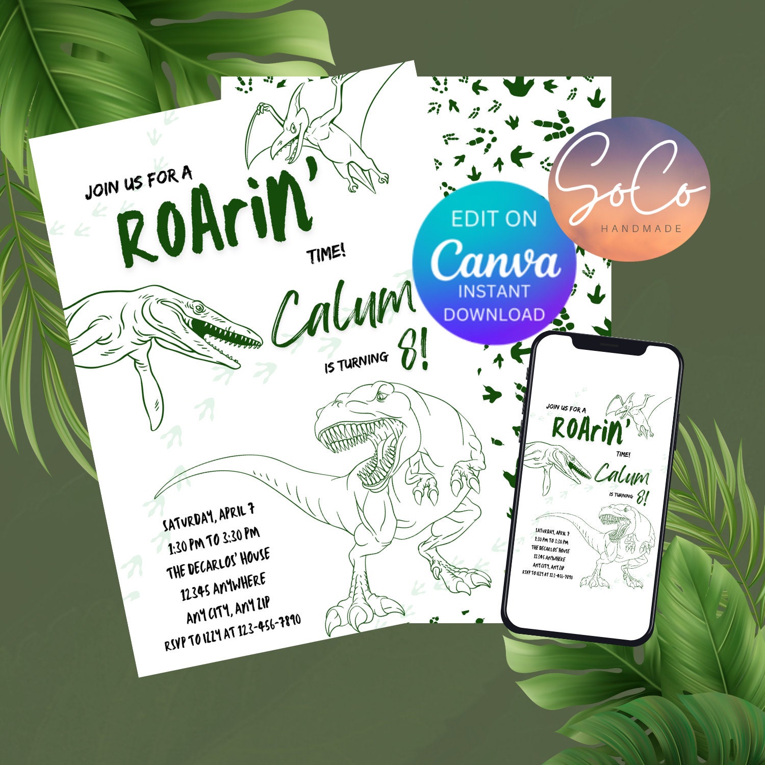 Dinosaur Birthday Invitation| Cute Dino Birthday Invites| Instant ...