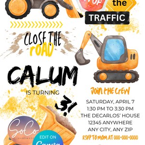 Construction Birthday Invitations| Construction Vehicles| Digital ...