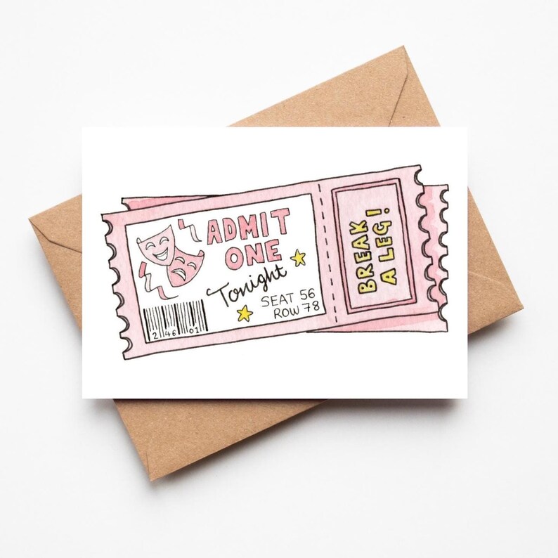 Theatre Ticket Break a Leg Card - Etsy