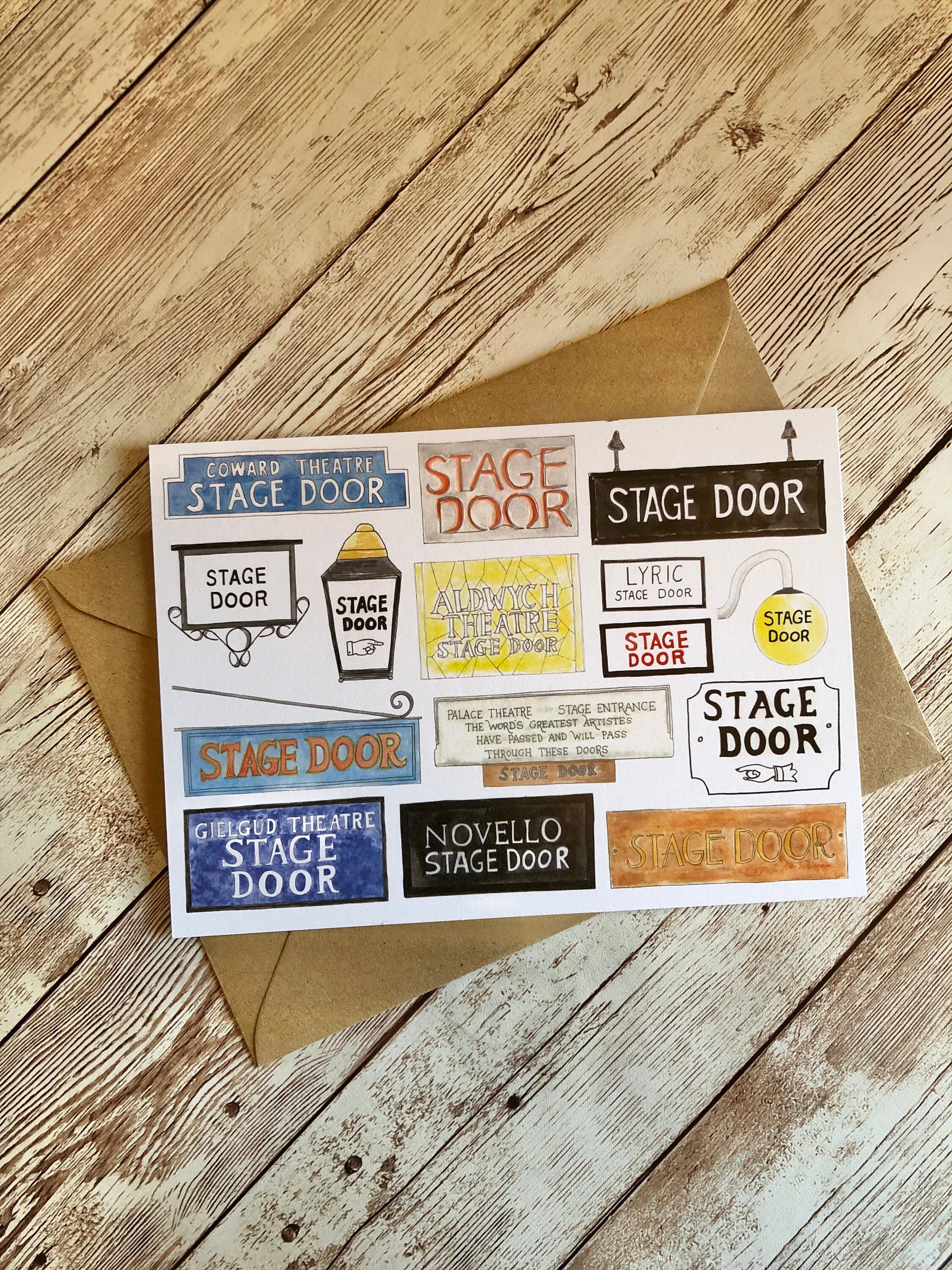 Theatre Stage Doors Watercolour - A6 Card / Postcard / A5 & A4 Print ...