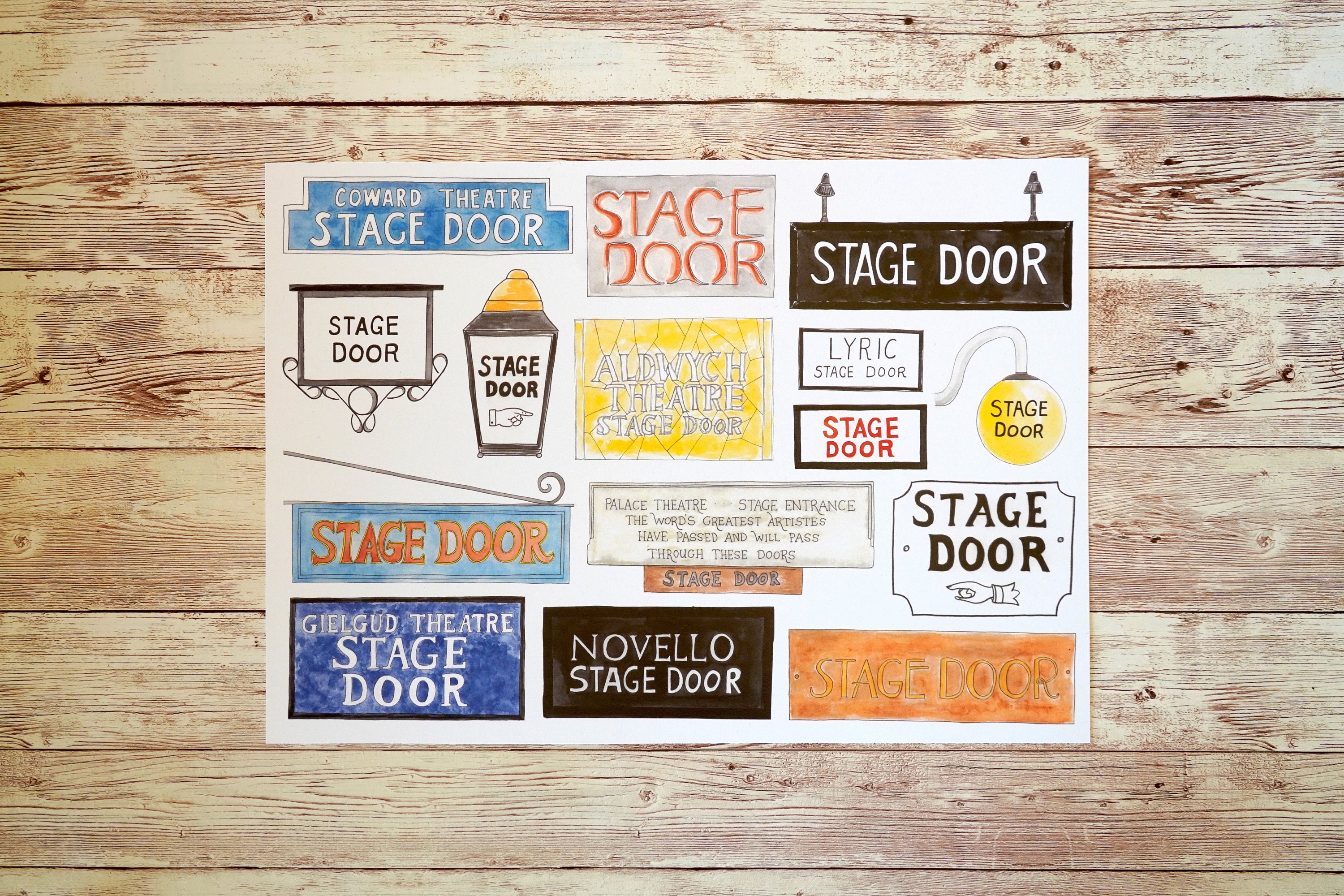 Theatre Stage Doors Watercolour - A6 Card / Postcard / A5 & A4 Print ...