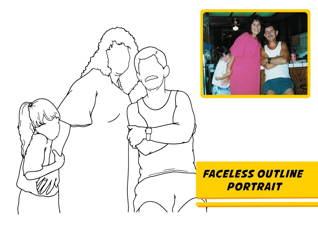 Faceless Outline Portrait for 3 Characters. Family Outline Drawing ...
