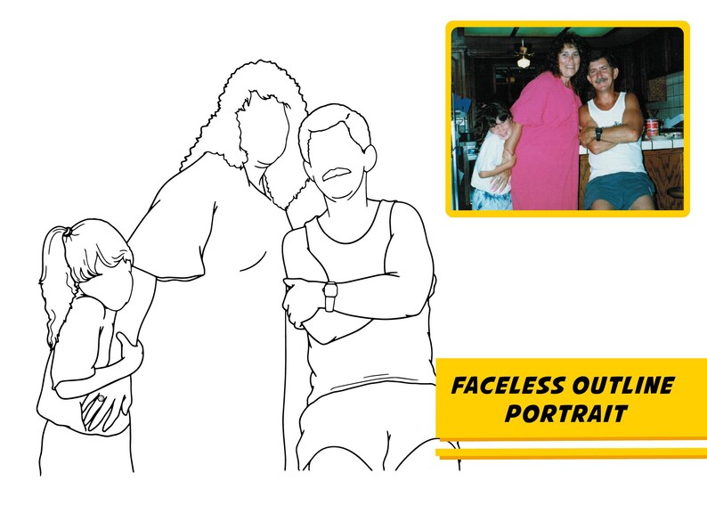 Faceless Outline Portrait for 3 Characters. Family Outline - Etsy