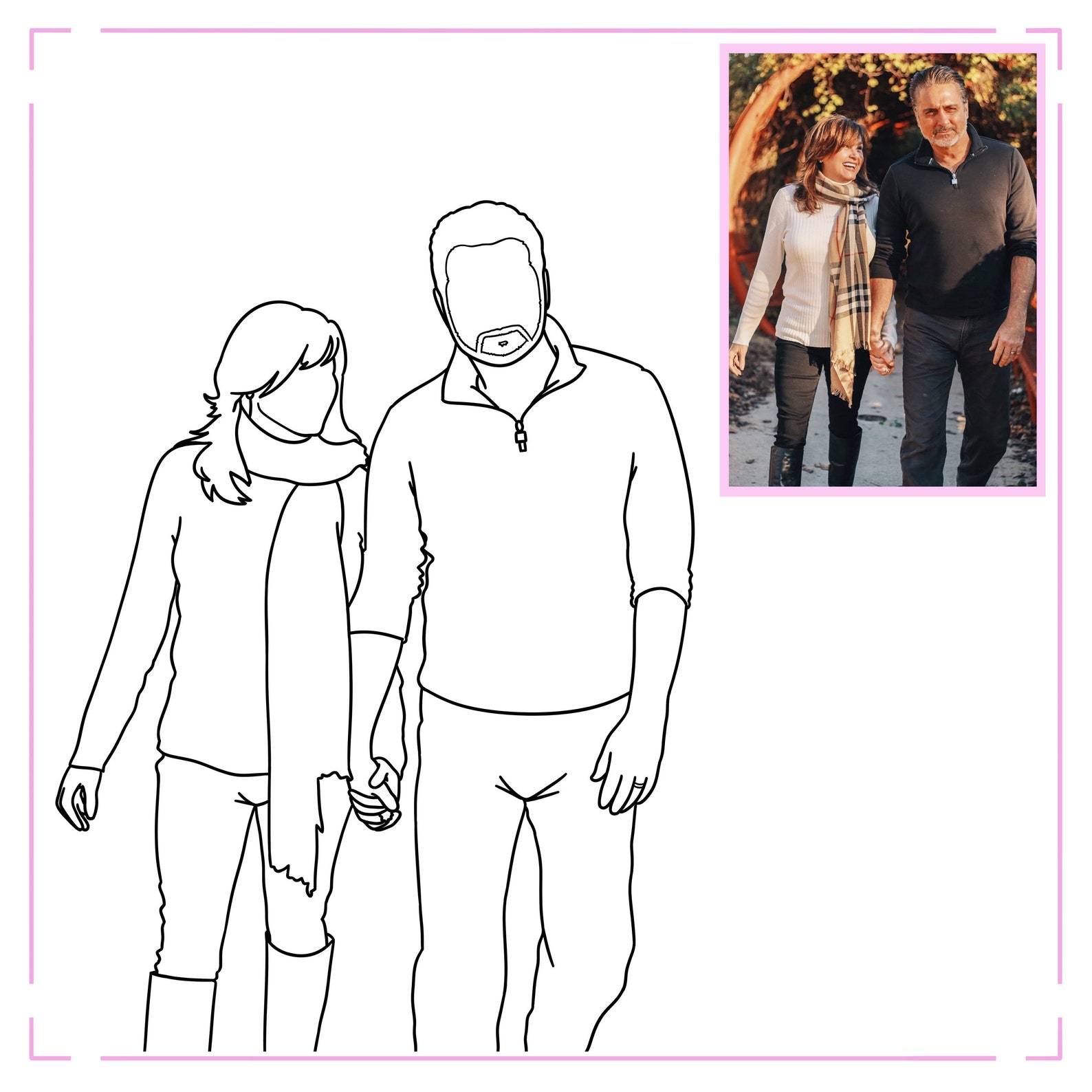 Custom Outline Faceless Portrait for 2 Characters, Family Portrait ...