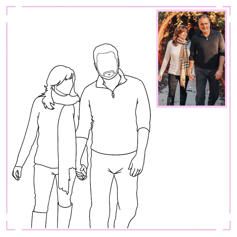 Custom Outline Faceless Portrait for 2 Characters, Family Portrait ...