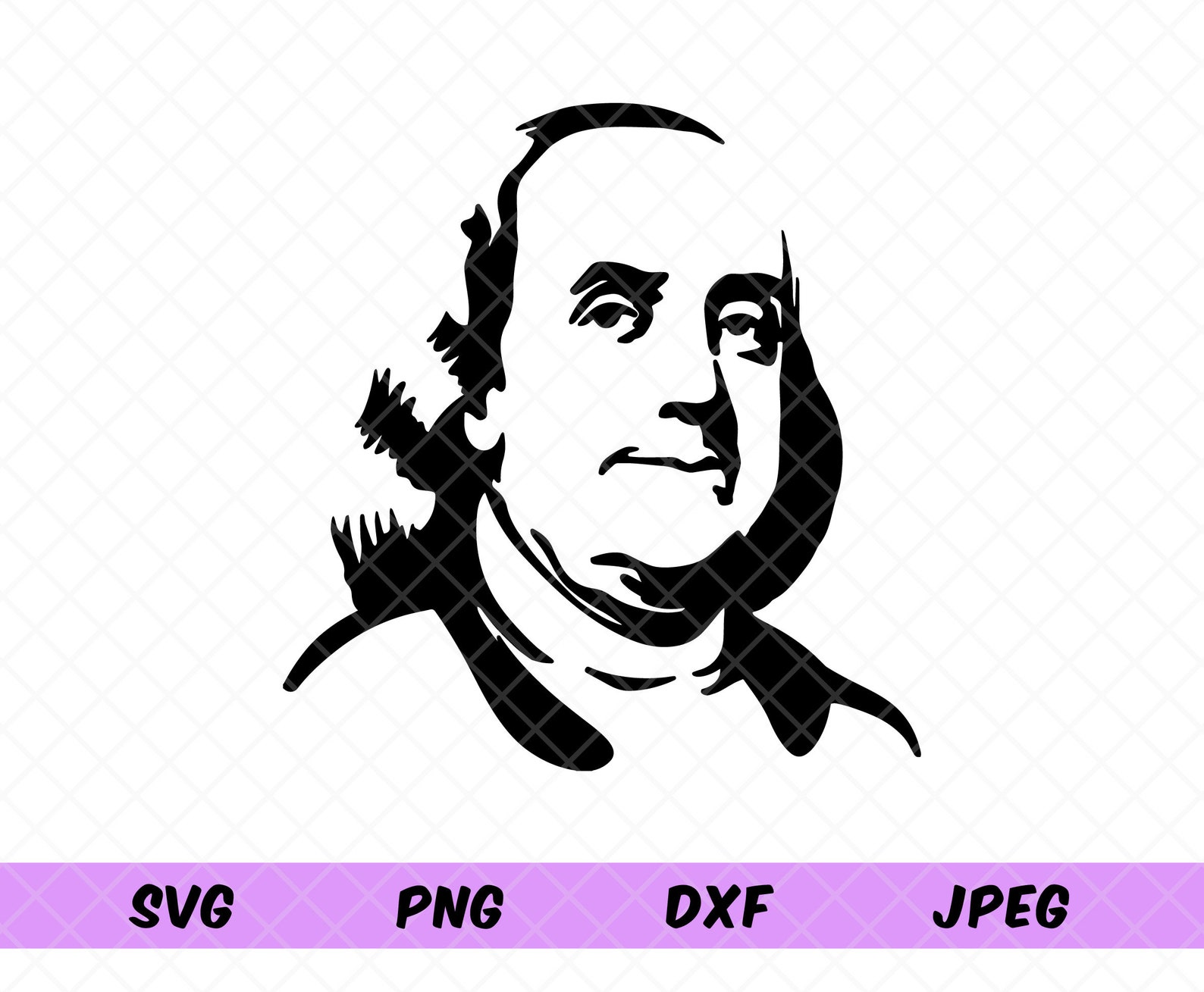 Benjamin Franklin Stencil Portrait Svg, Benjamin Franklin Silhouette ...