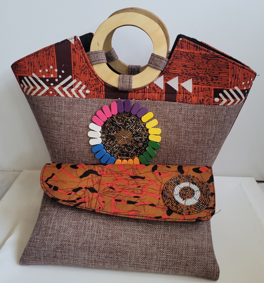 Ankara Bag With Wood Handle, African Basket, Handmade Handbag, African ...
