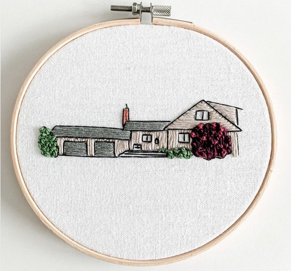 Mid-Century Modernist House Embroidery Pattern PDF Download