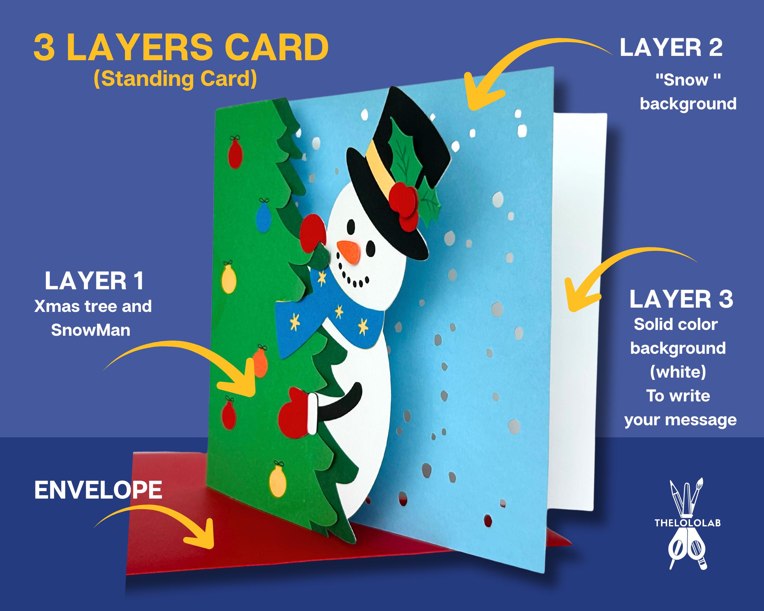 3D Snowman Christmas Card SVG: Layered Holiday Papercraft (digital ...