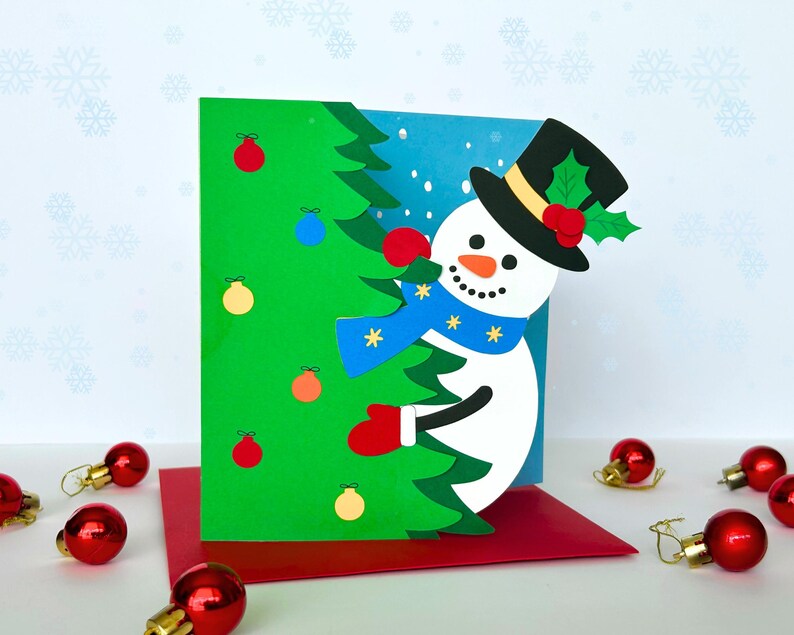 3D Snowman Christmas Card SVG: Layered Holiday Papercraft (digital ...