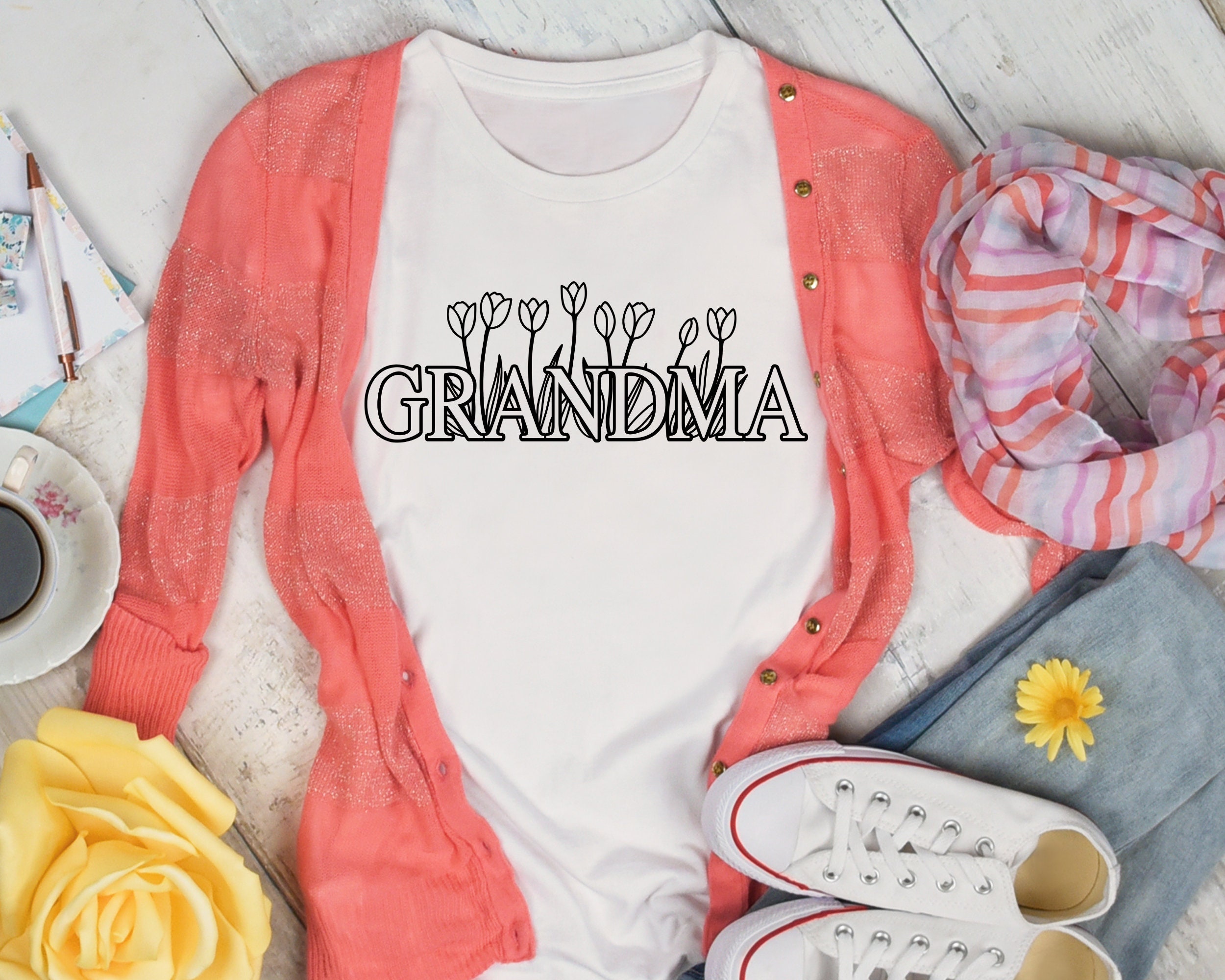 Floral Grandma SVG Cut File. Look at the Pictures for DIY | Etsy