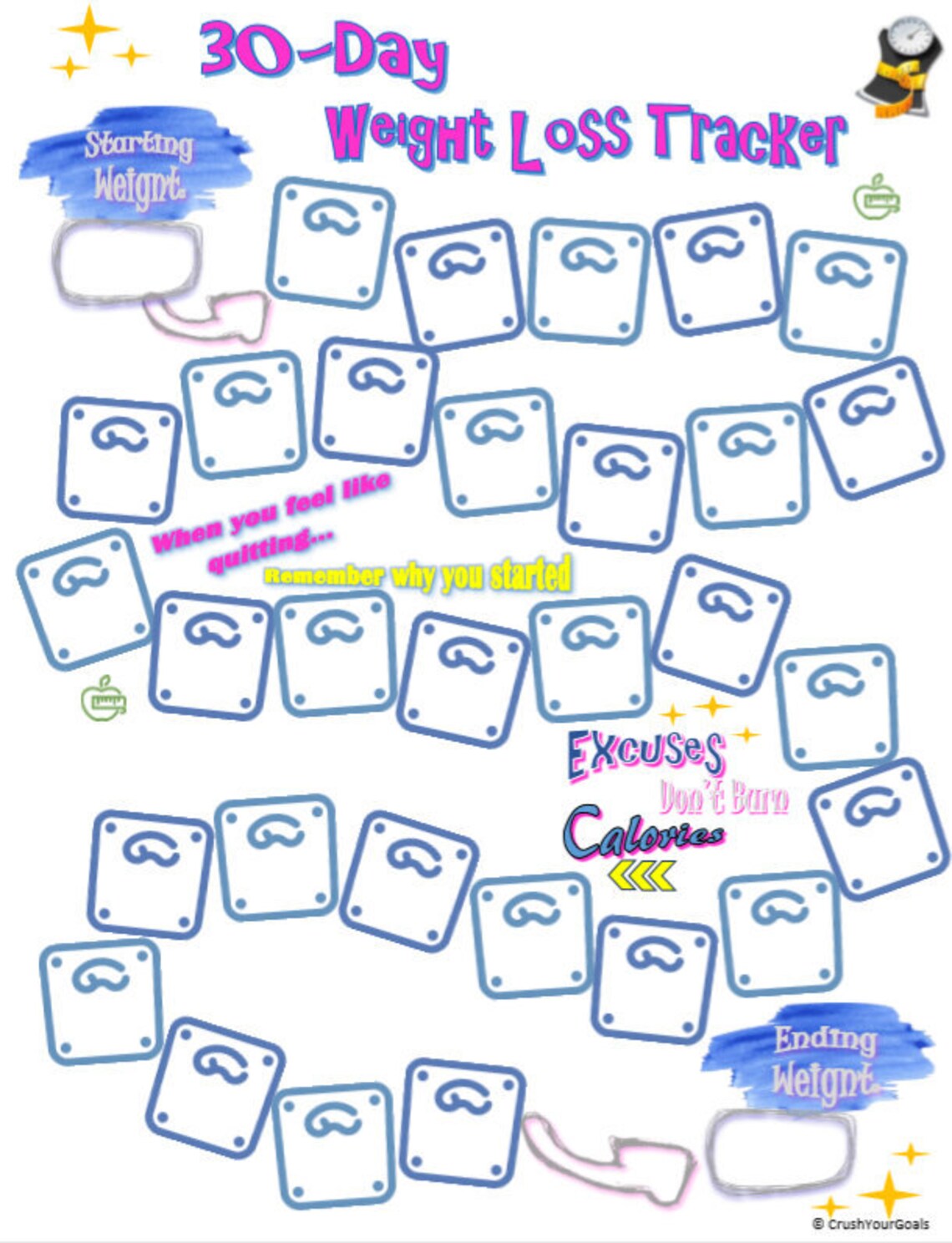 30-day Fun Weight Loss Tracker - Fitness Tracker, Health Tracker, Color ...