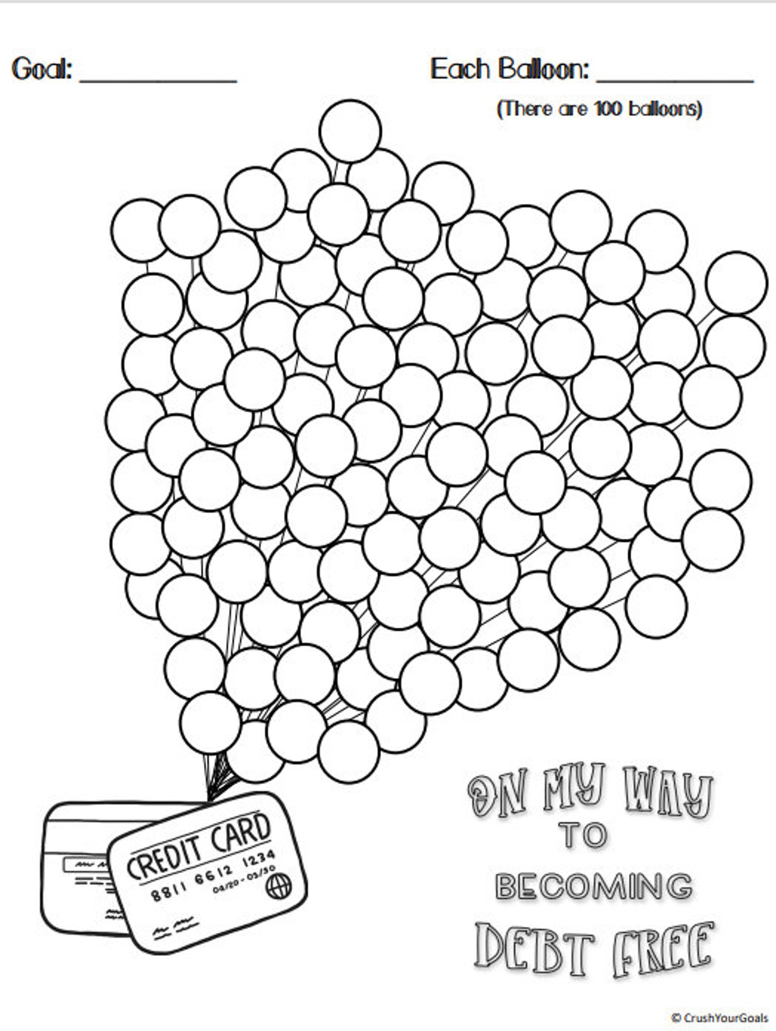 Credit Card Payoff Debt Tracker Progress Chart -- 100 Balloons - Debt ...