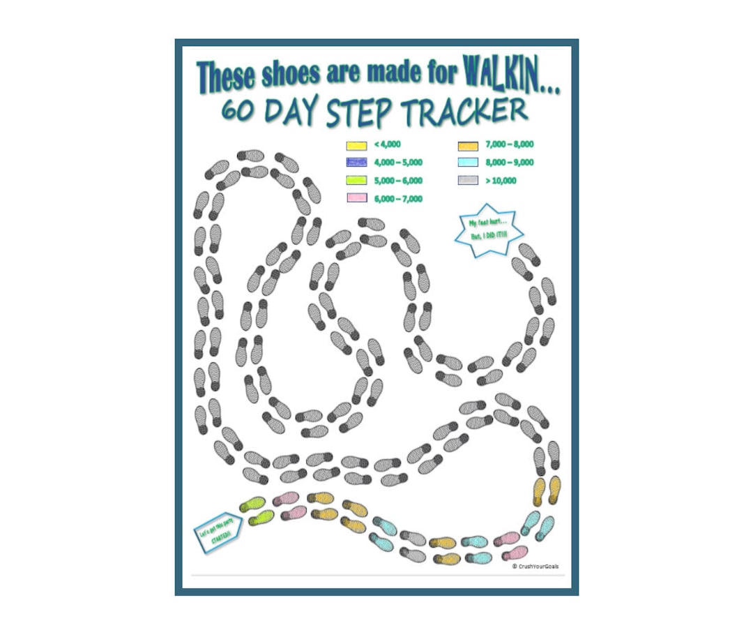 60-day Step Tracker - Fitness Tracker, Health Tracker, Color Chart ...