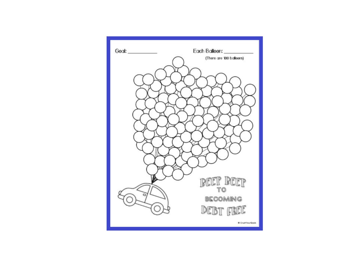 Car Payoff Debt or Car Savings Tracker Progress Chart -- 100 Balloons ...