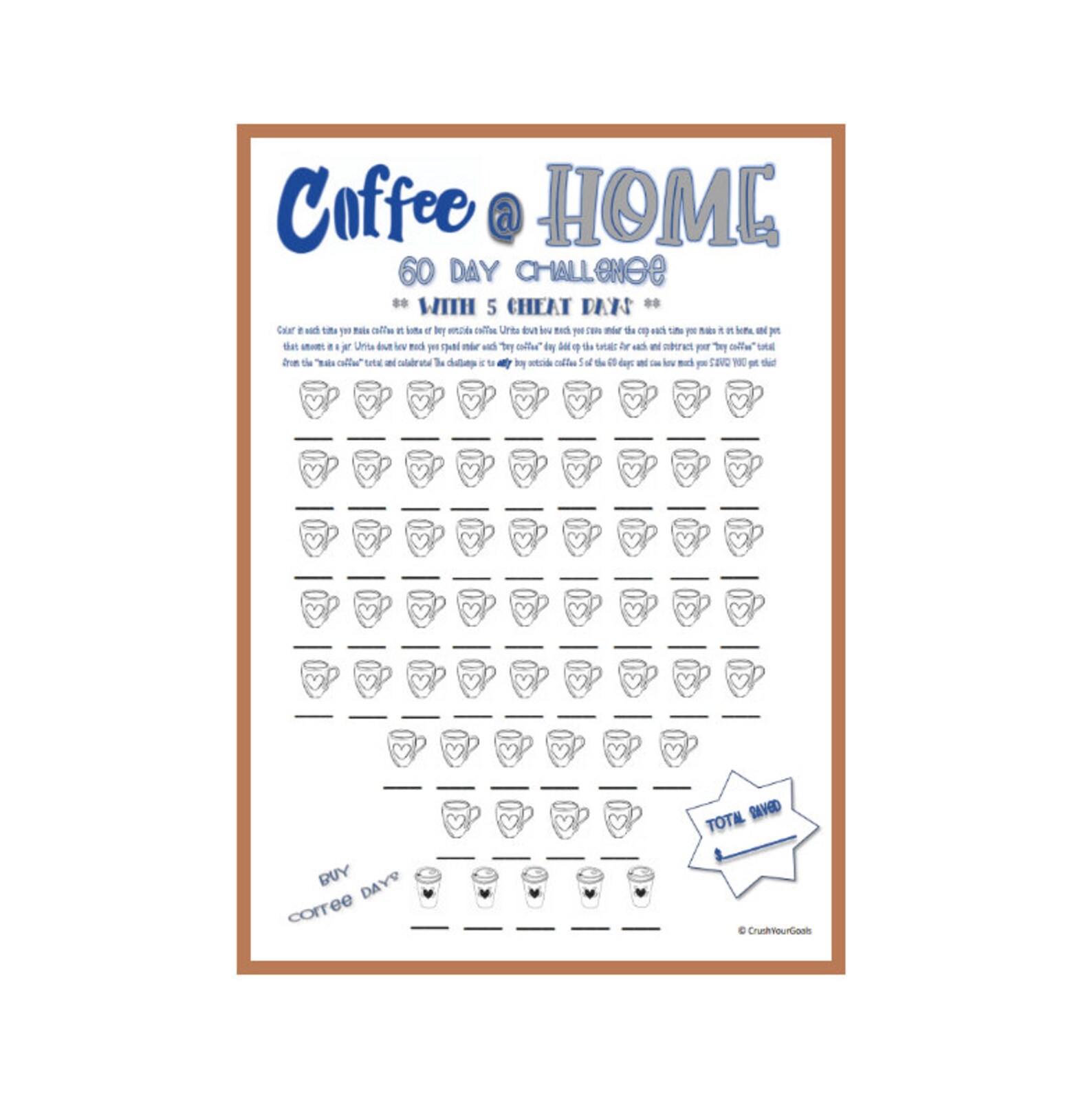 Savings Challenge - Coffee - Make Your OWN at Home 60 Day Tracker ...