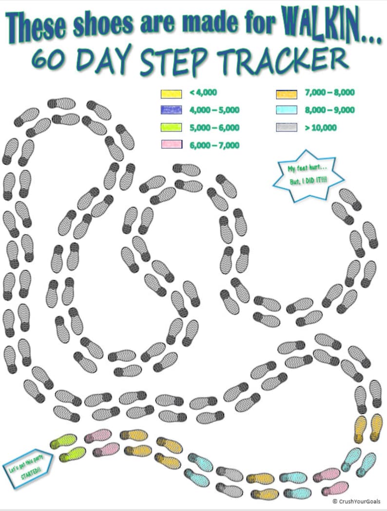 60-day Step Tracker - Fitness Tracker, Health Tracker, Color Chart ...