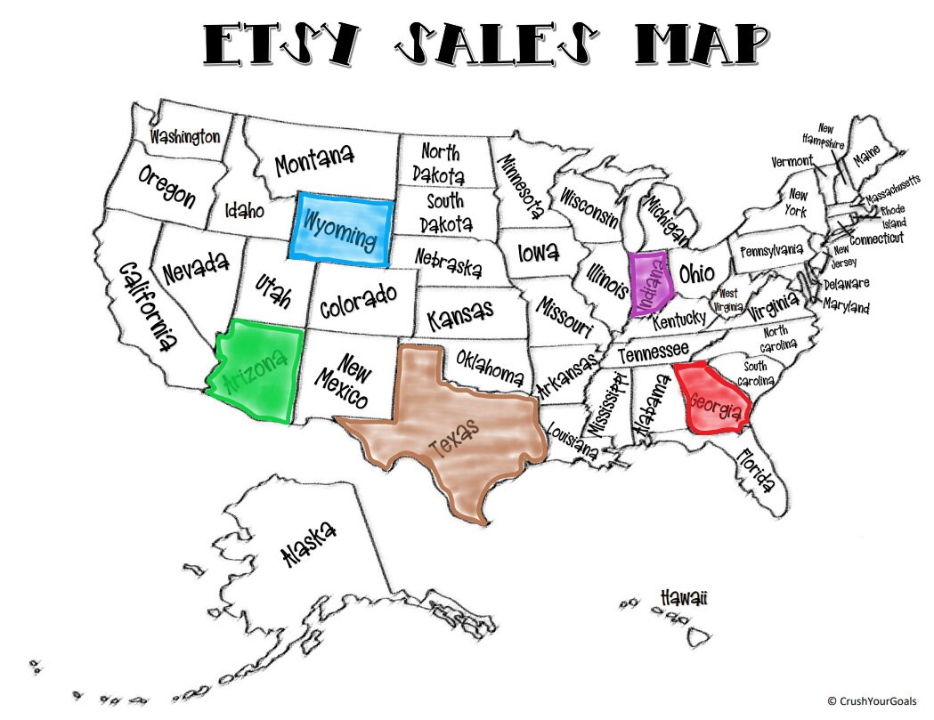 Etsy Sales Printable, Cha Ching Map, Sales Tracker, Etsy Sales Map, USA ...