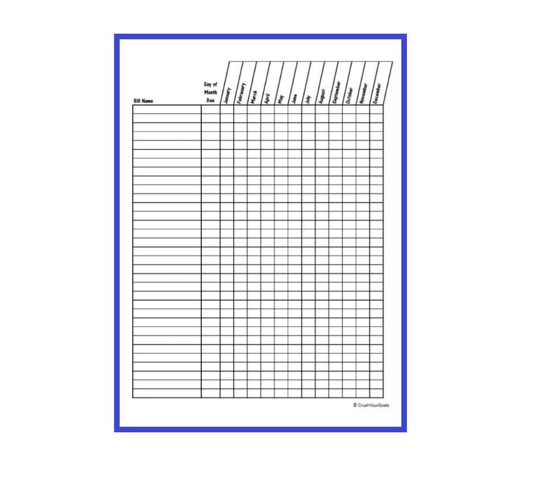 Bill Tracker Chart - 2 Page Set! Yearly and Monthly - Bill Planner ...