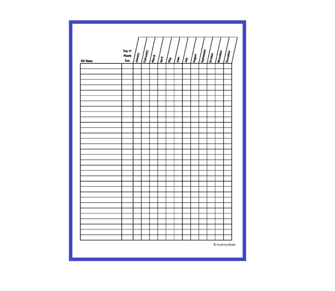 Bill Tracker Chart - 2 Page Set! Yearly and Monthly - Bill Planner ...