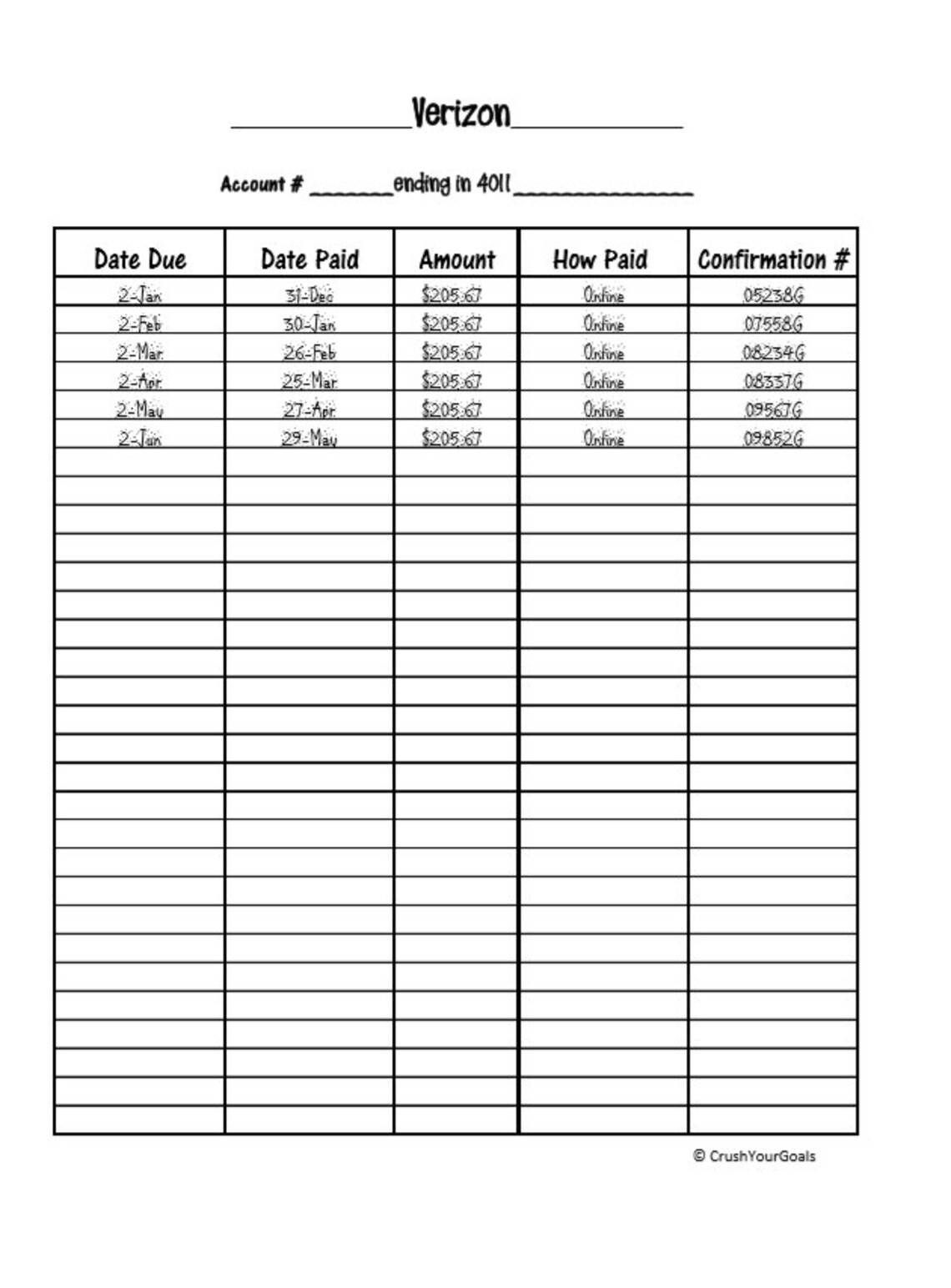 Bill Tracker Chart - 2 Page Set! Yearly and Monthly - Bill Planner ...