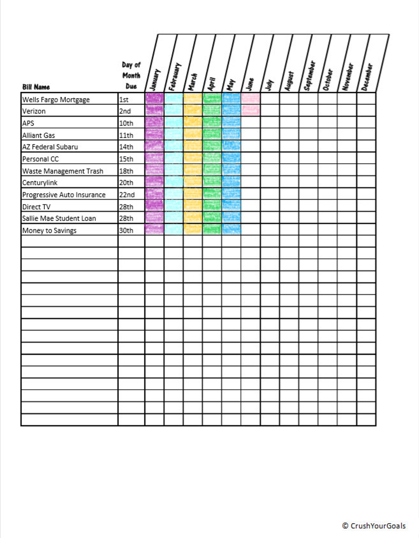 Bill Tracker Chart - 2 Page Set! Yearly and Monthly - Bill Planner ...