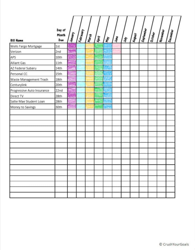Bill Tracker Chart - 2 Page Set! Yearly and Monthly - Bill Planner ...