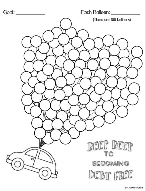 Car Payoff Debt or Car Savings Tracker Progress Chart -- 100 Balloons ...