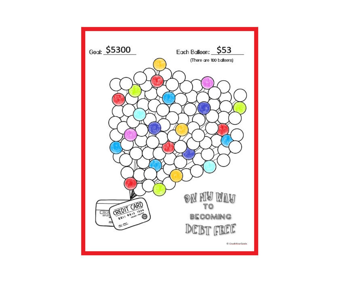 Credit Card Payoff Debt Tracker Progress Chart -- 100 Balloons - Debt ...