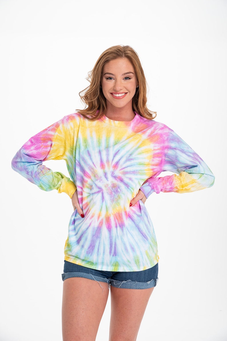 Neon Swirl Tie Dye Long Sleeve Shirt Women Rainbow Pastel Etsy