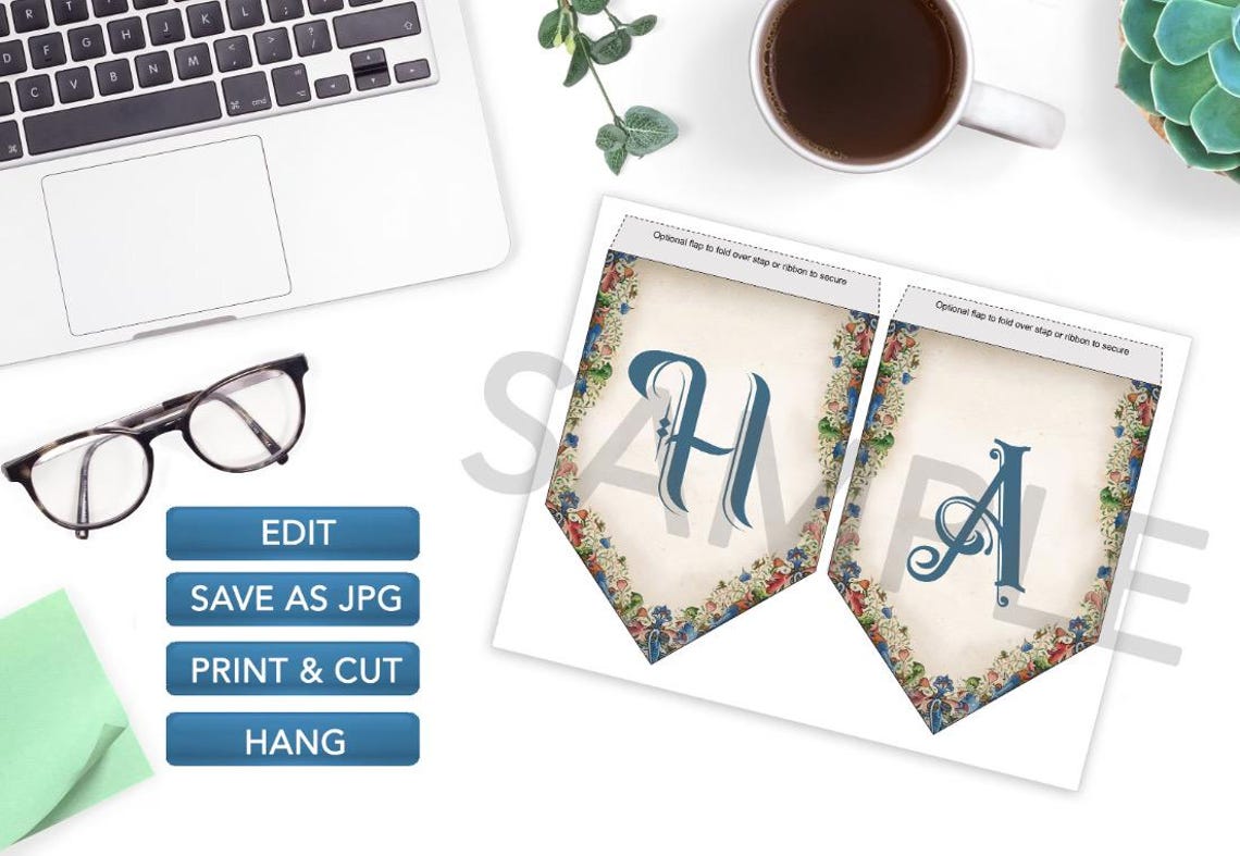 Medieval Illuminated Banner_printable Bunting Garland Instant Download ...