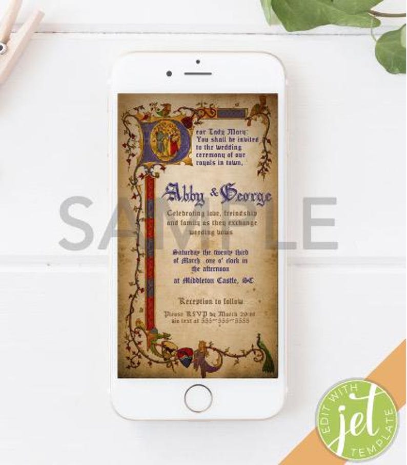 Editable Medieval Wedding Invitation_printable and Mobile Bundle ...