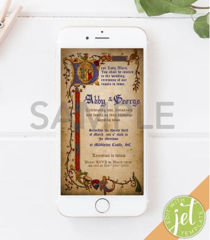 Editable Medieval Wedding Invitation_printable and Mobile Bundle ...