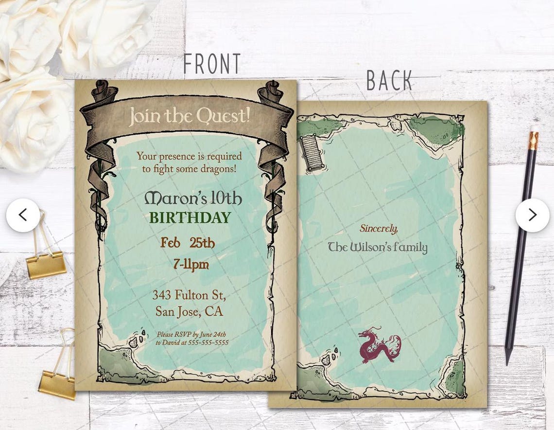 Vintage Map Birthday Invitation Template, RPG Invite_dungeons and ...